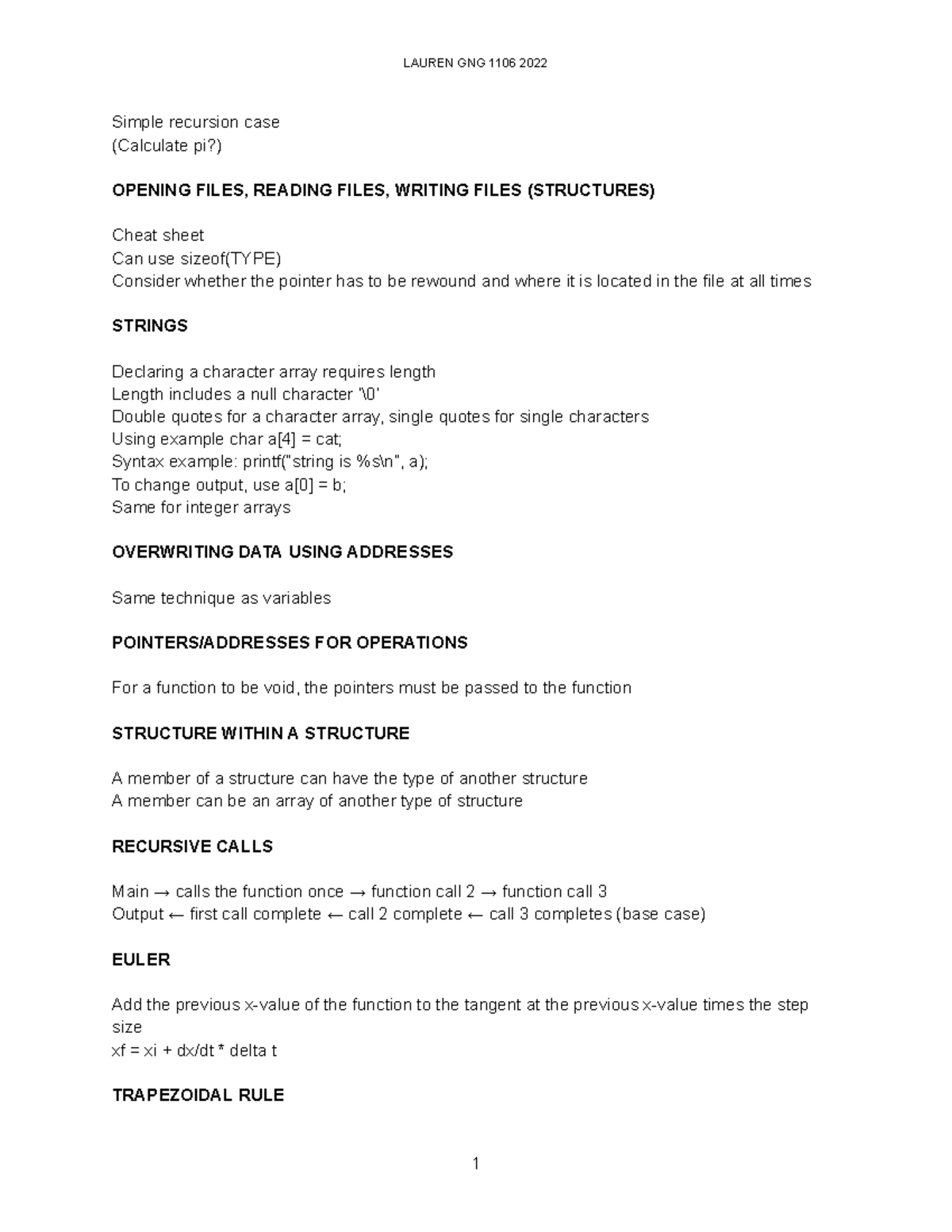 GNG 1106 Final Exam Notes: Recursion, Structures & Integration - Studocu