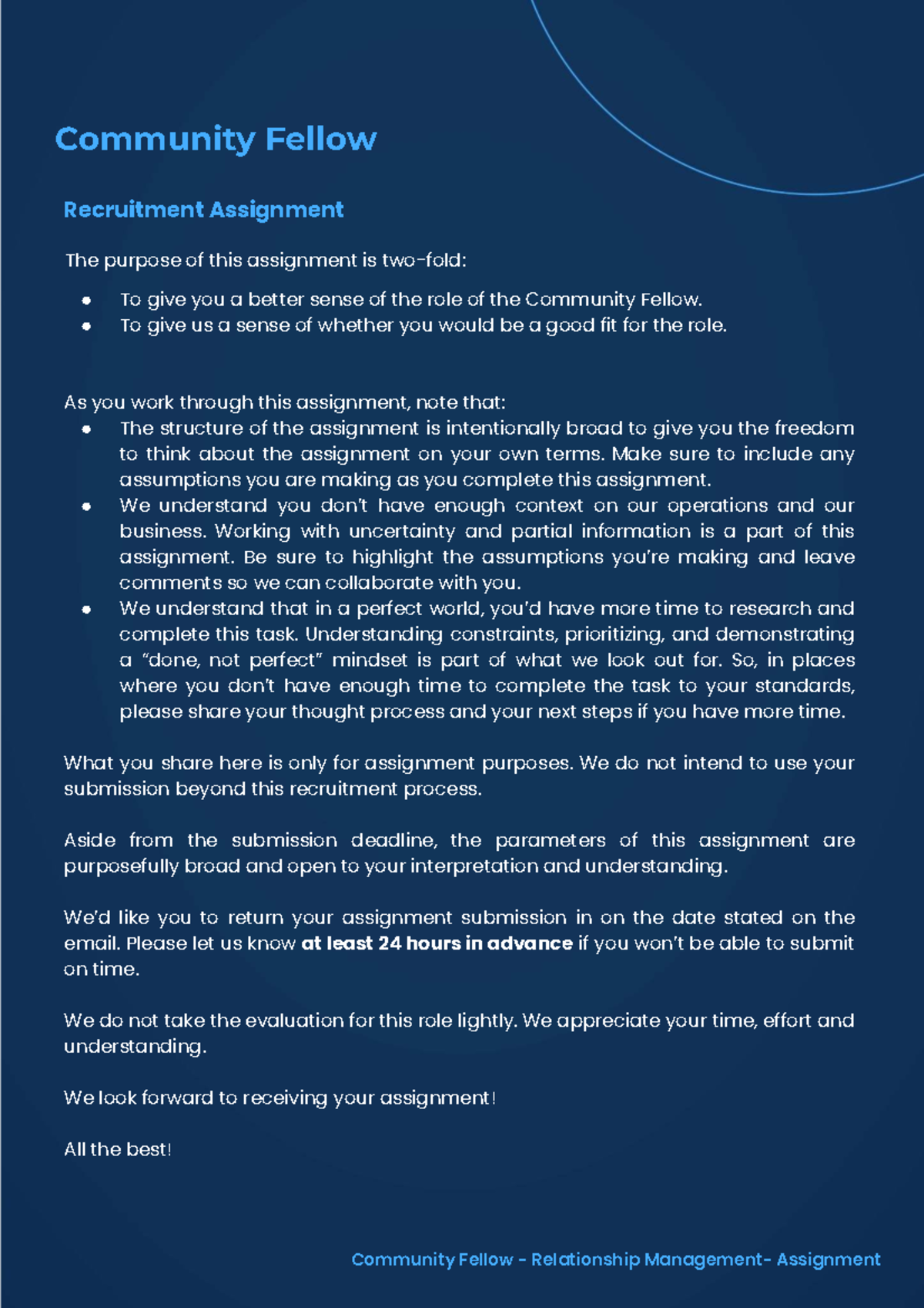 Community Fellow Recruitment Assignment Guidelines - Studocu
