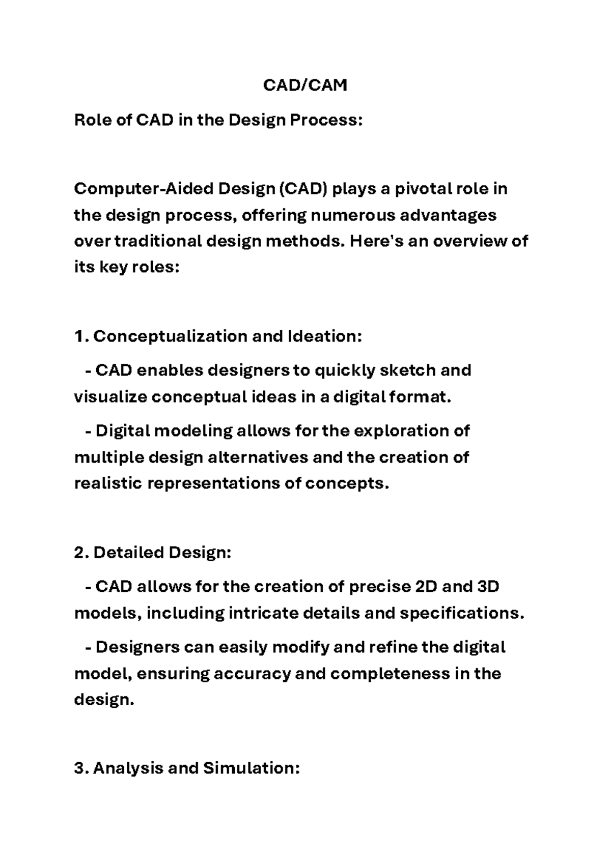 CAD/CAM - Comprehensive Notes for Design Process and Modeling - Studocu
