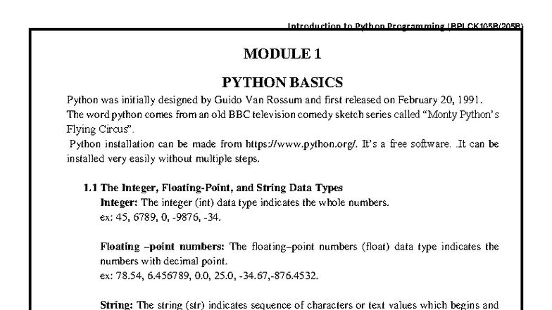Introduction to Python Programming - Module 1: Python Basics - Studocu