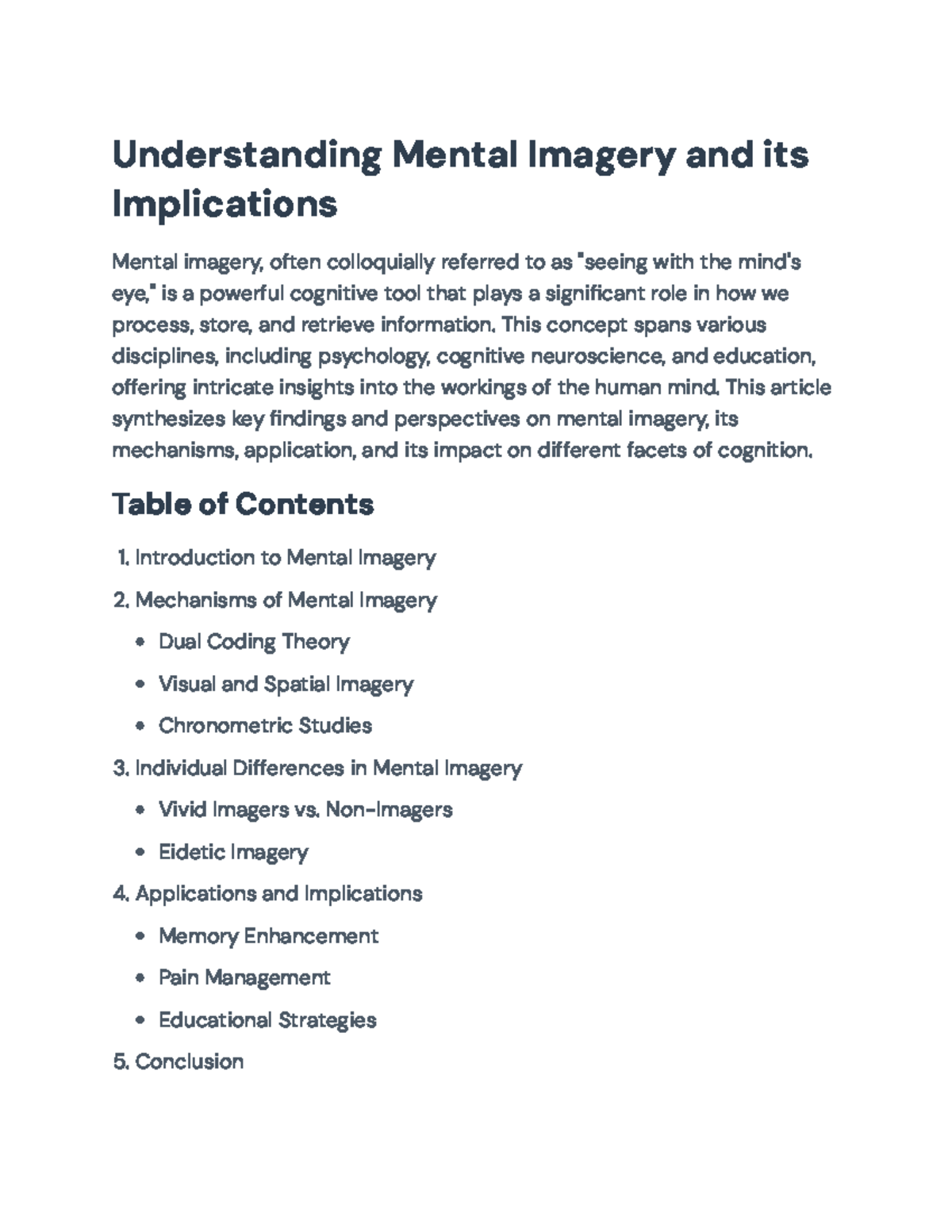 Understanding Mental Imagery and Its Implications in Cognition ...