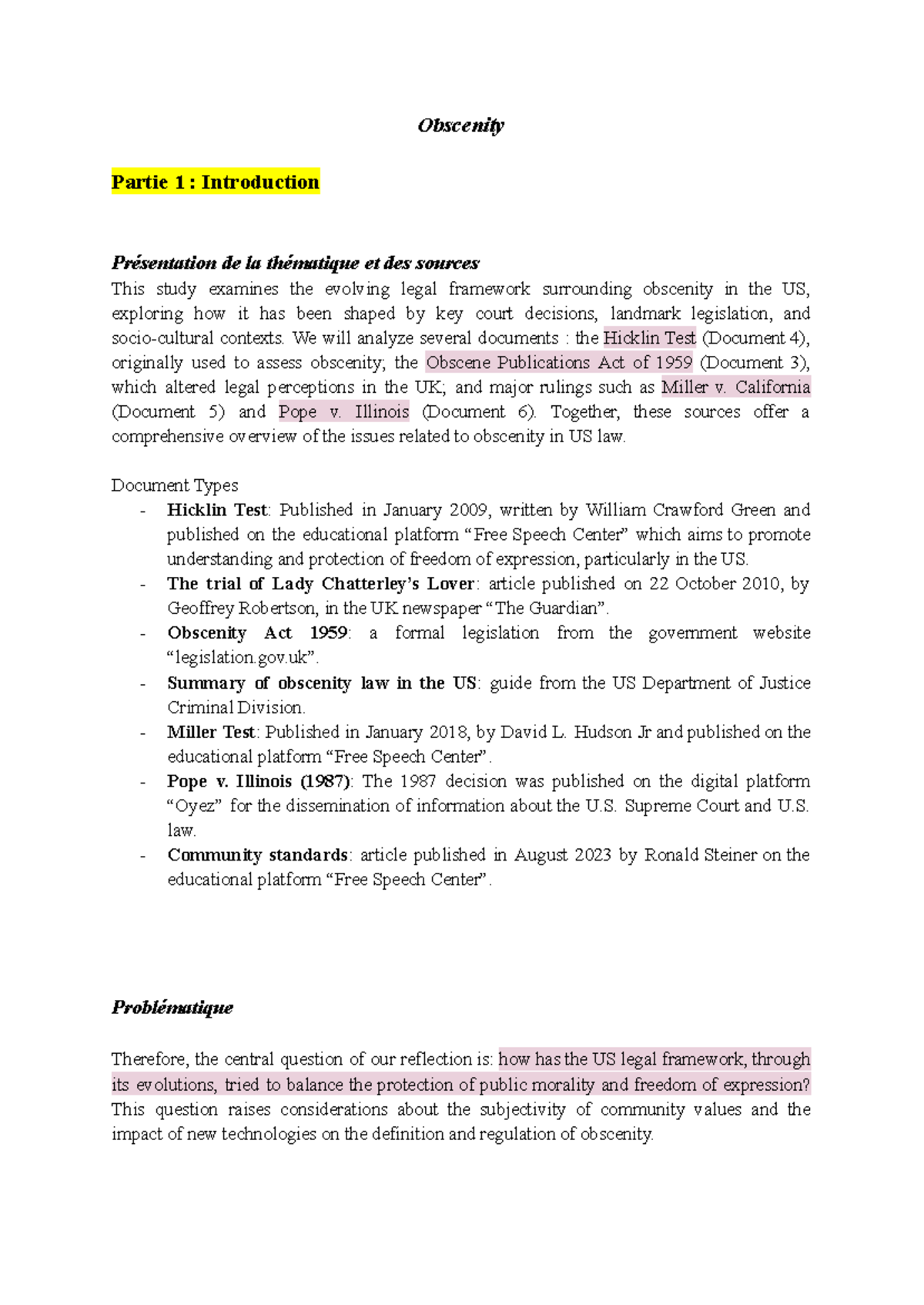 Obscenity in US Law: Evolution, Challenges, and Key Cases (Course Code ...