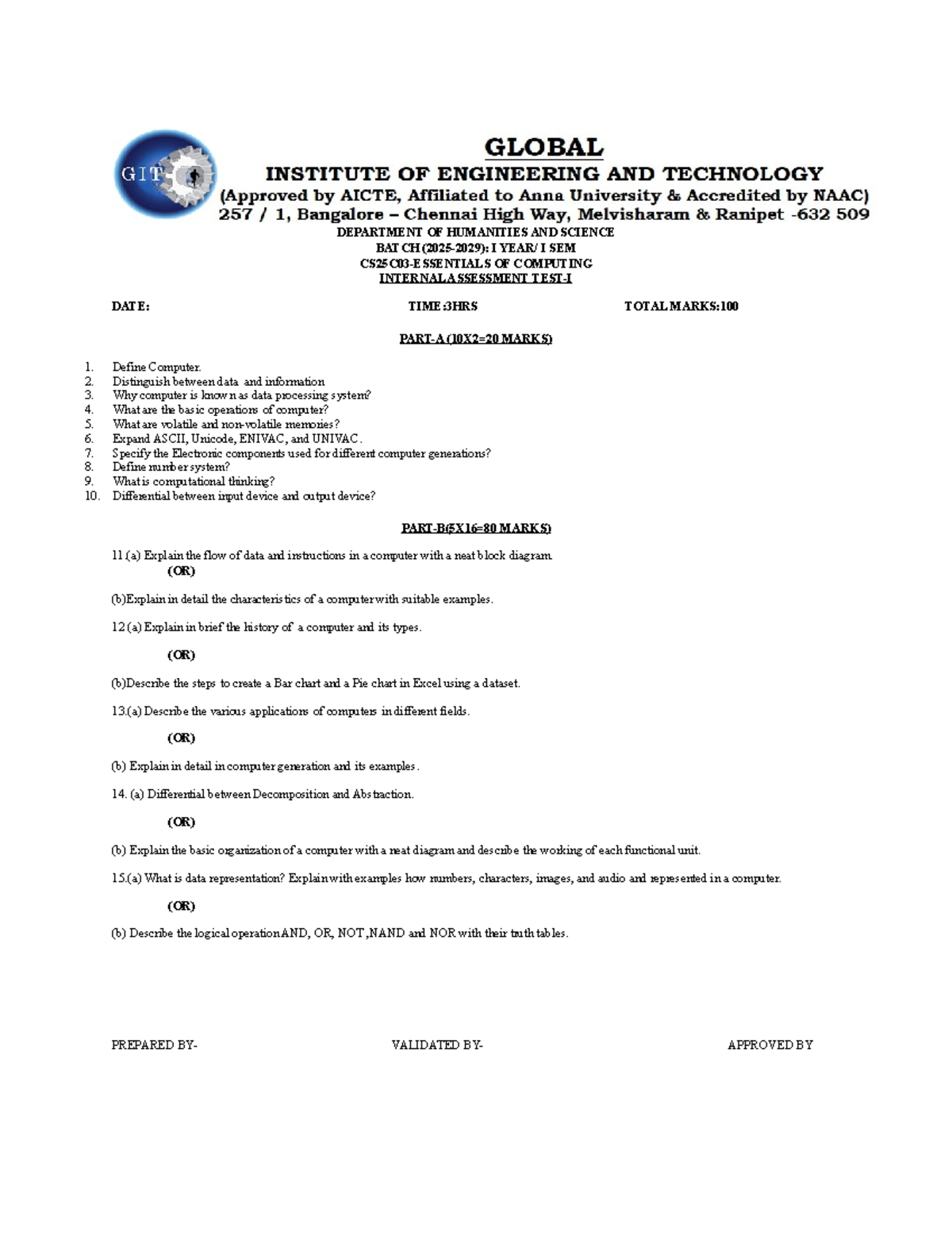 HUMANITIES & SCIENCE I SEM COMPUTING INTERNAL ASSESSMENT - Studocu