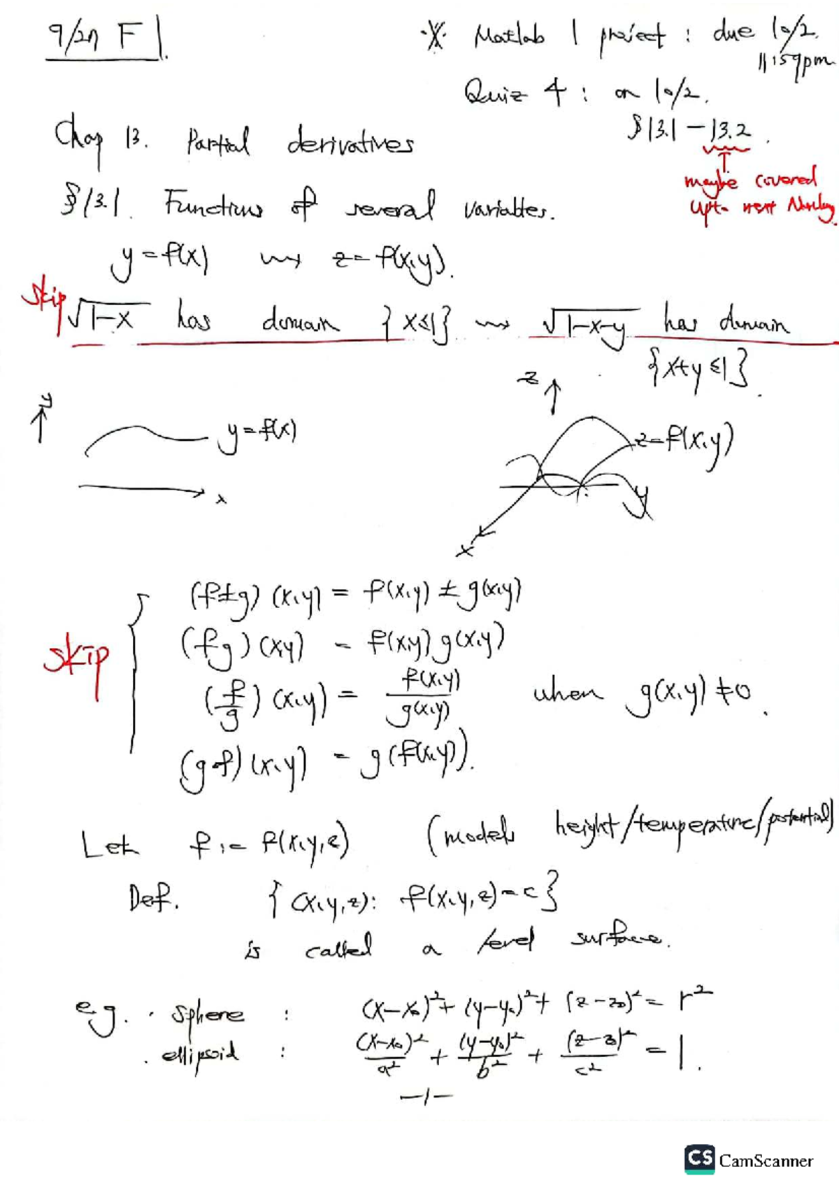 Matlab I Quiz 4 Review: Partial Derivatives & Functions of Several ...