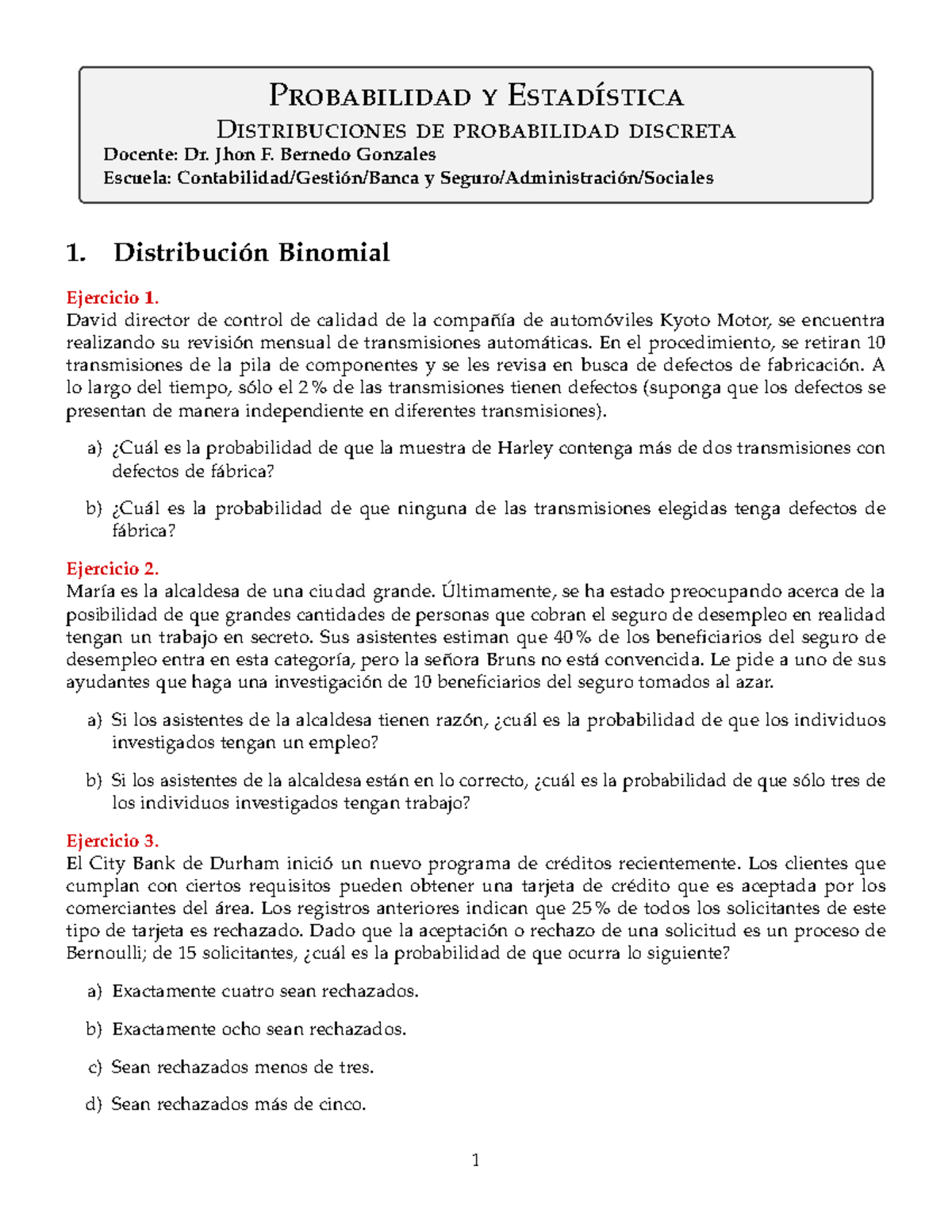 Prob4 ejercicios distrib discretas sociales - Probabilidad y Estadística Distribuciones de - Studocu