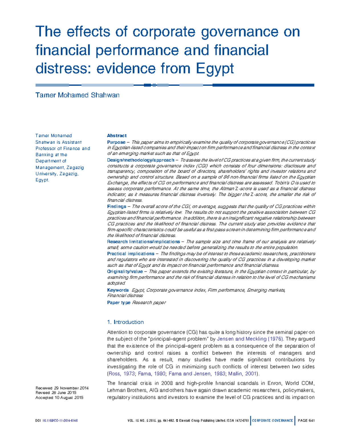 The Impact of Corporate Governance on Financial Performance and ...
