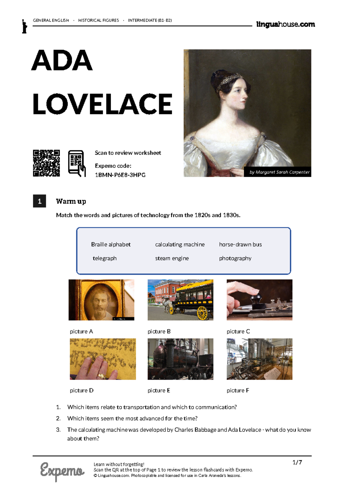Ada Lovelace: English Teacher Resources for Intermediate (B1-B2) - Studocu