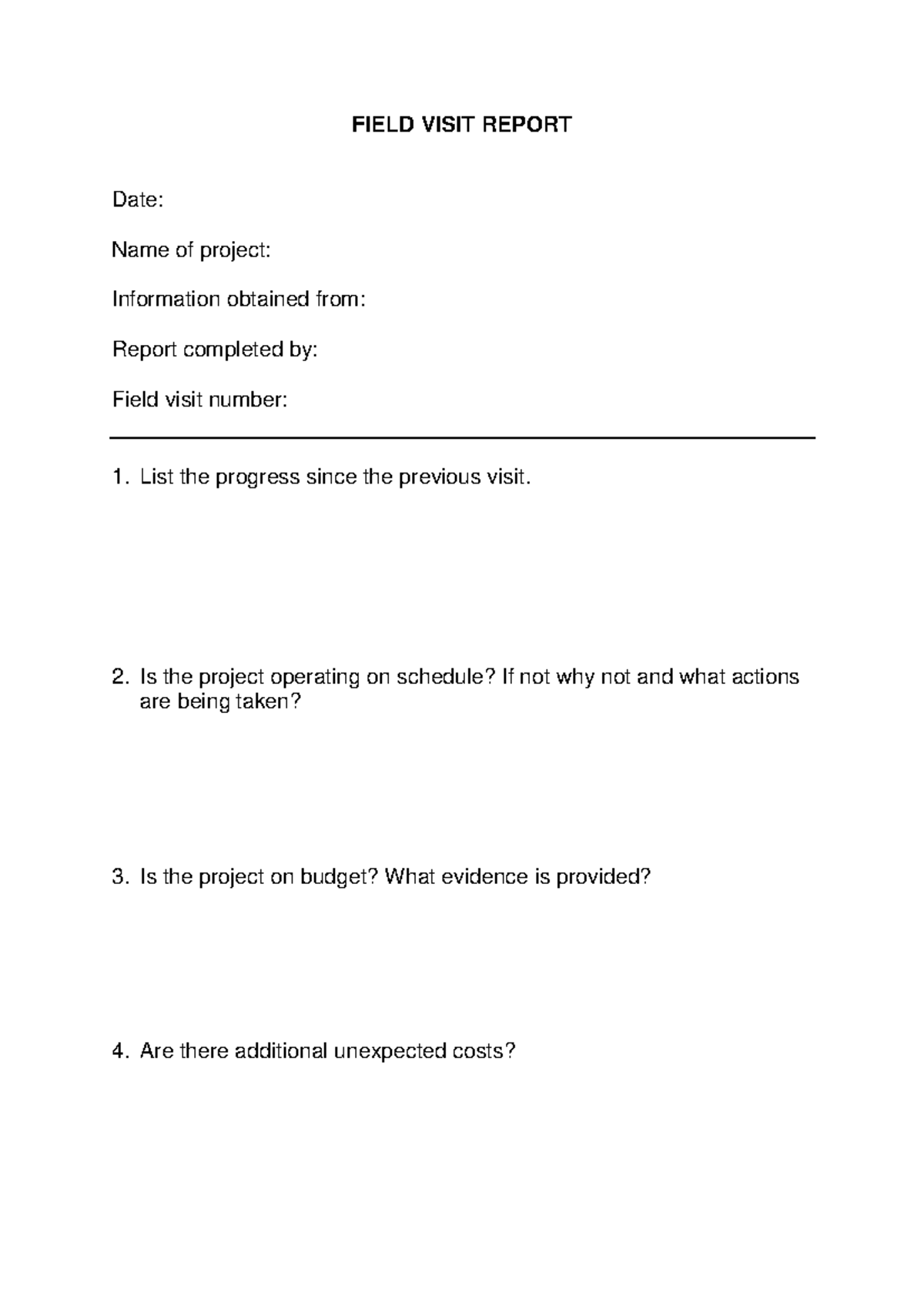 Field Visit Report Template for Project Assessment - Studocu
