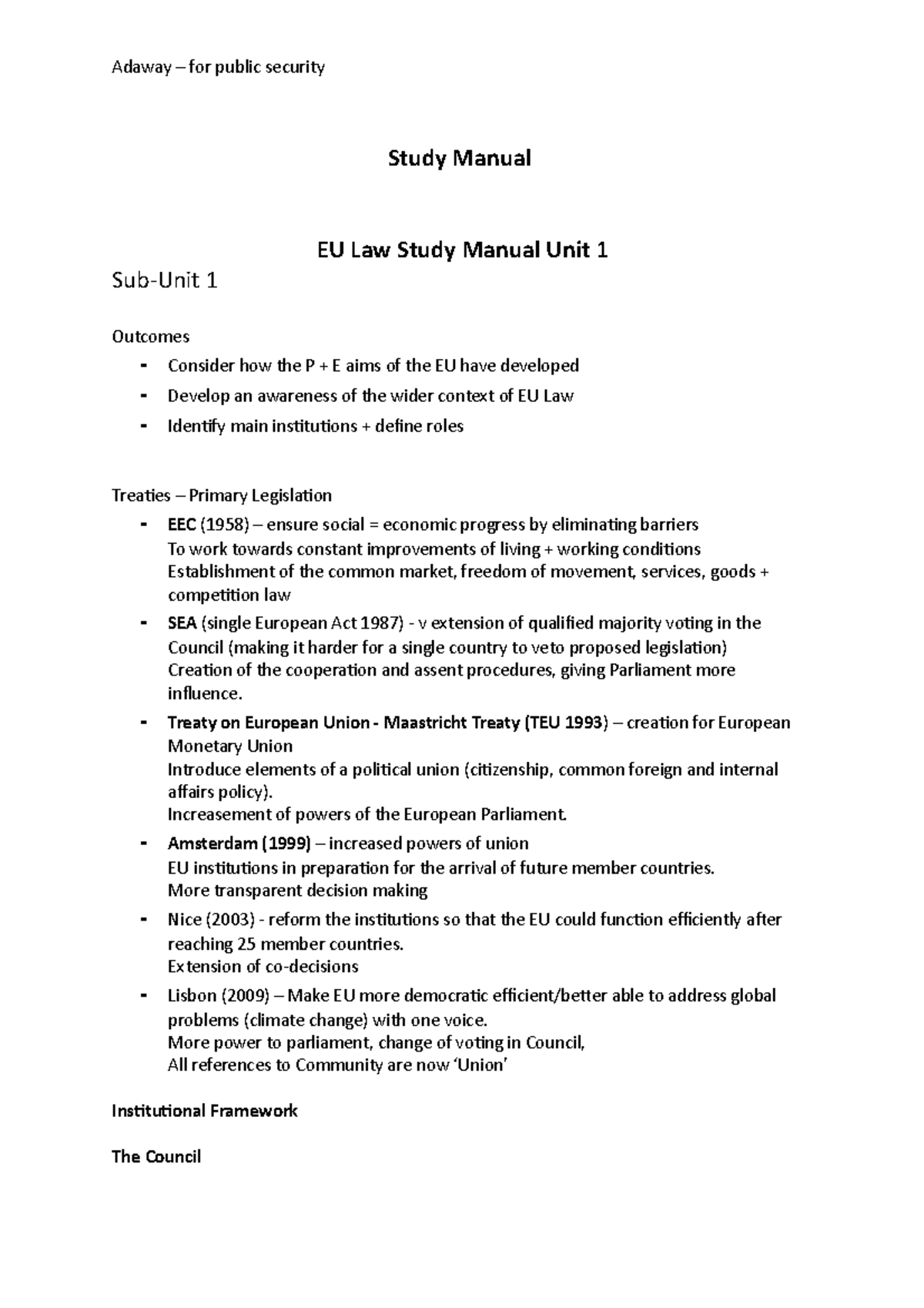 Study Manual EU - Study Manual EU Law Study Manual Unit 1 Sub-Unit 1 ...