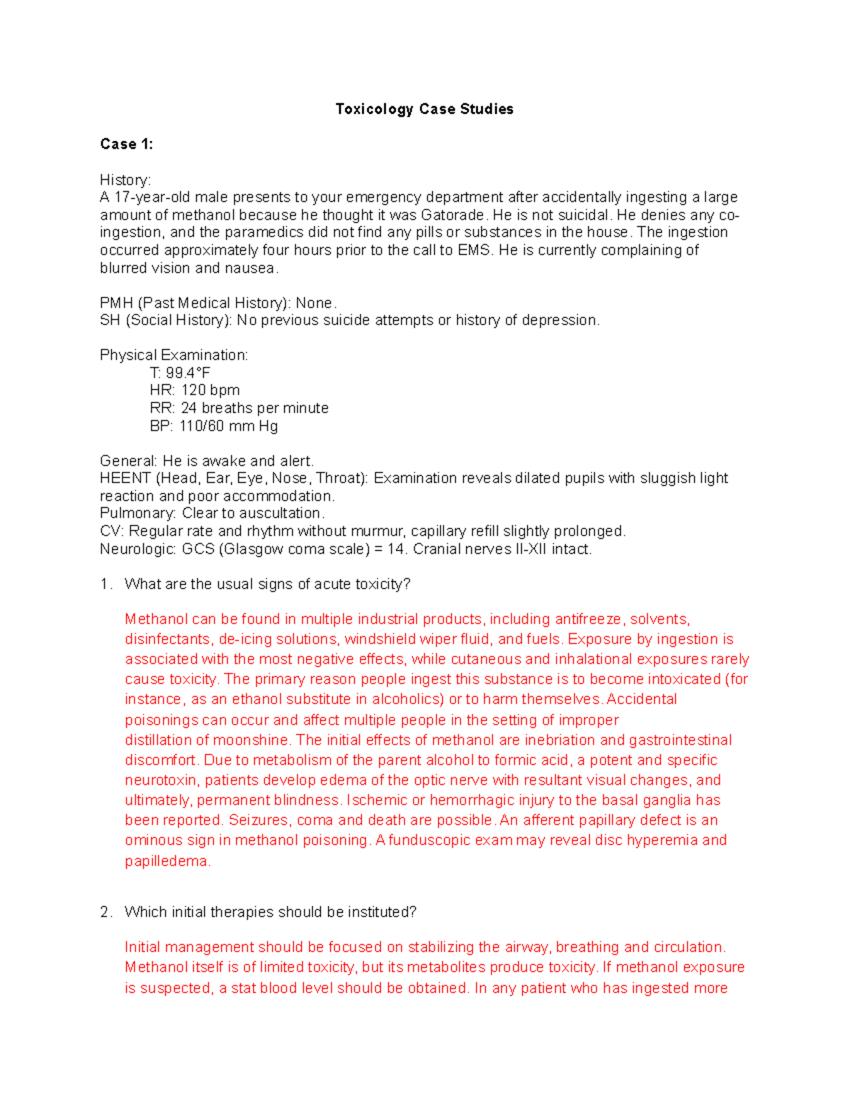 Toxicology CS - Case Study: Methanol & Salicylate Overdose Insights ...