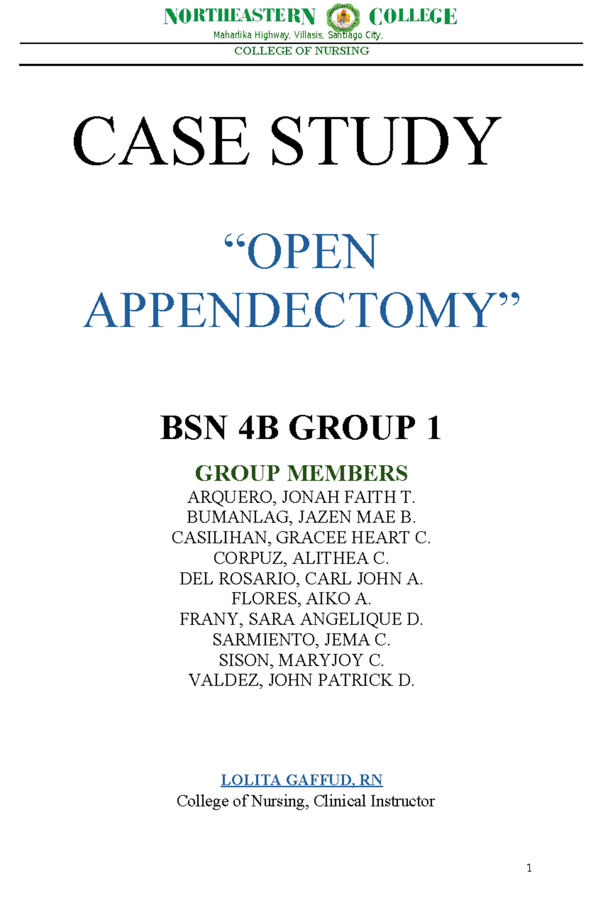 Case Study on Appendectomy: Nursing Management & Surgical Procedures ...