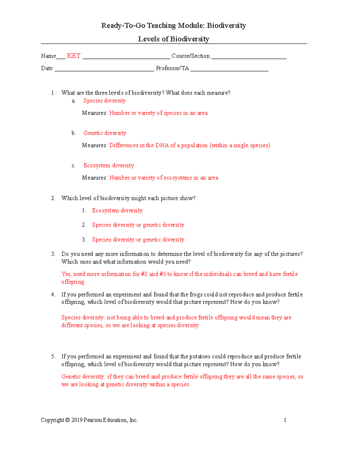 Levels-of-biodiversity Activity Answers - Ready-To-Go Teaching Module ...