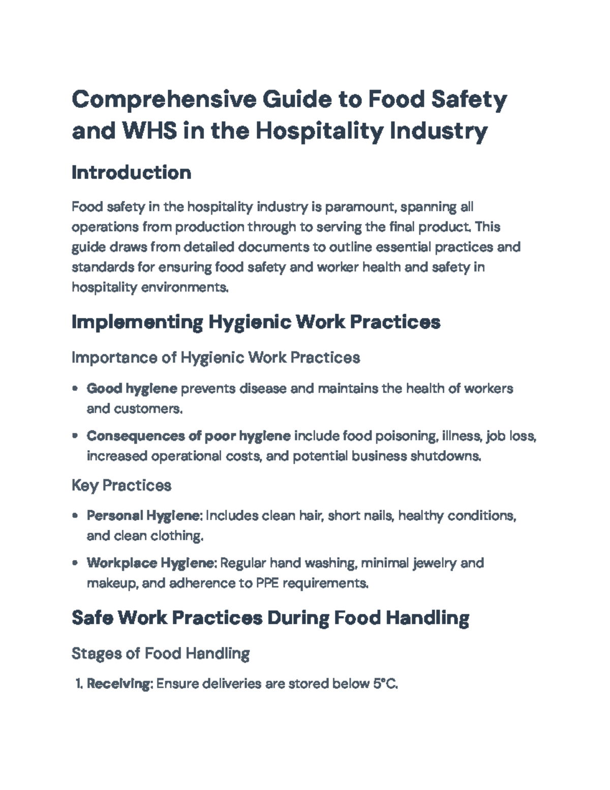 Comprehensive Guide to Food Safety and WHS in Hospitality Industry ...