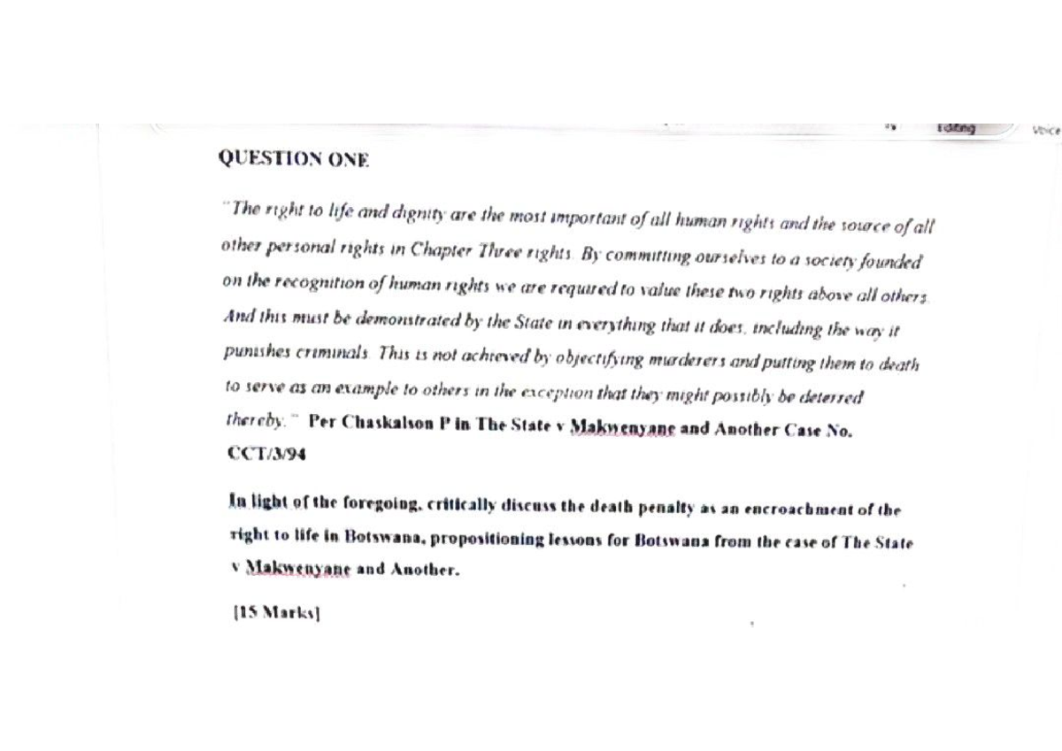 Revision LAW 437 - Human Rights and the Death Penalty in Botswana - Studocu