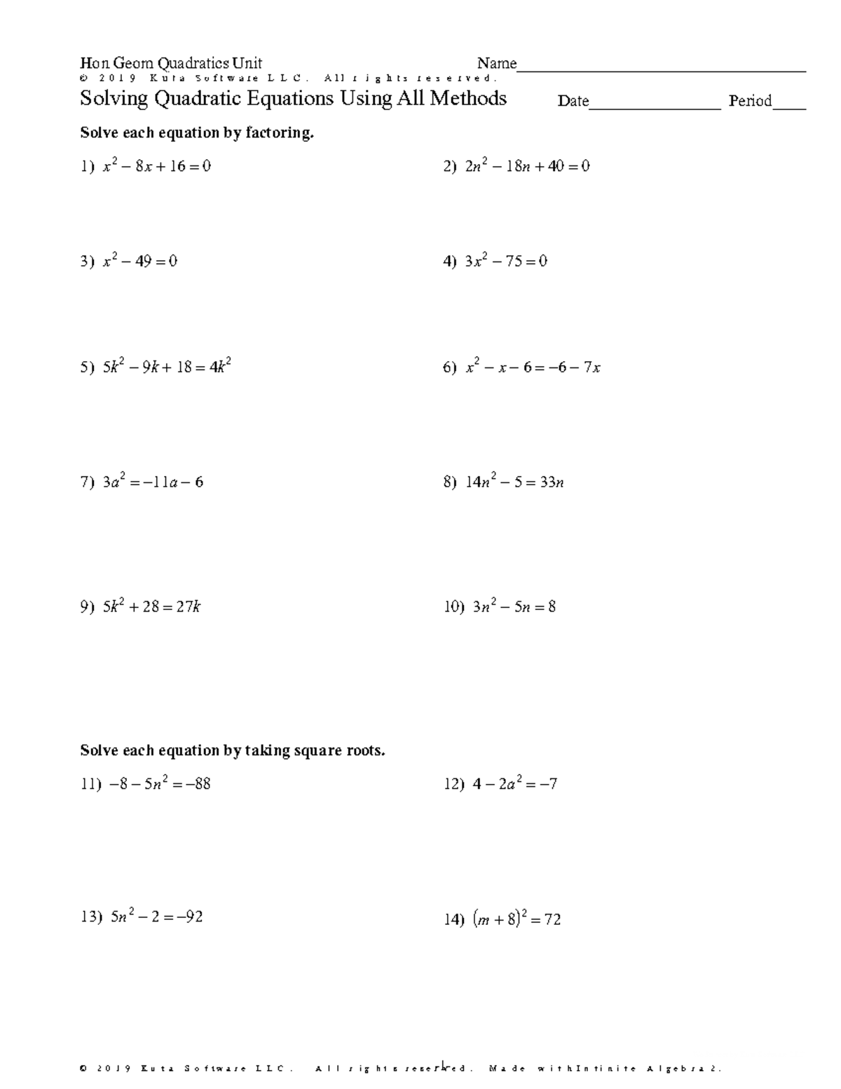 Solving Quadratic Equations: All Methods (D2S0a1X9) - Studocu