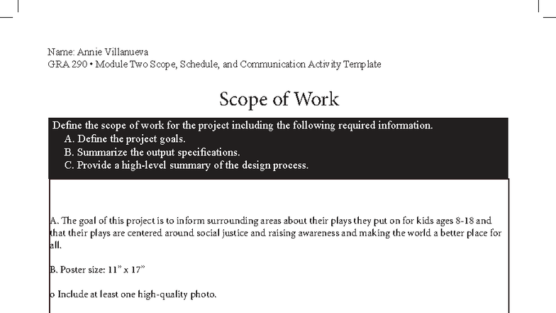 GRA 290 Module 2: Scope, Schedule & Comm. Activity Template - Studocu