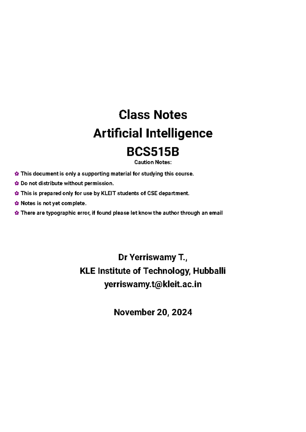 AI Class Notes BCS515B: Key Concepts and Strategies - Studocu
