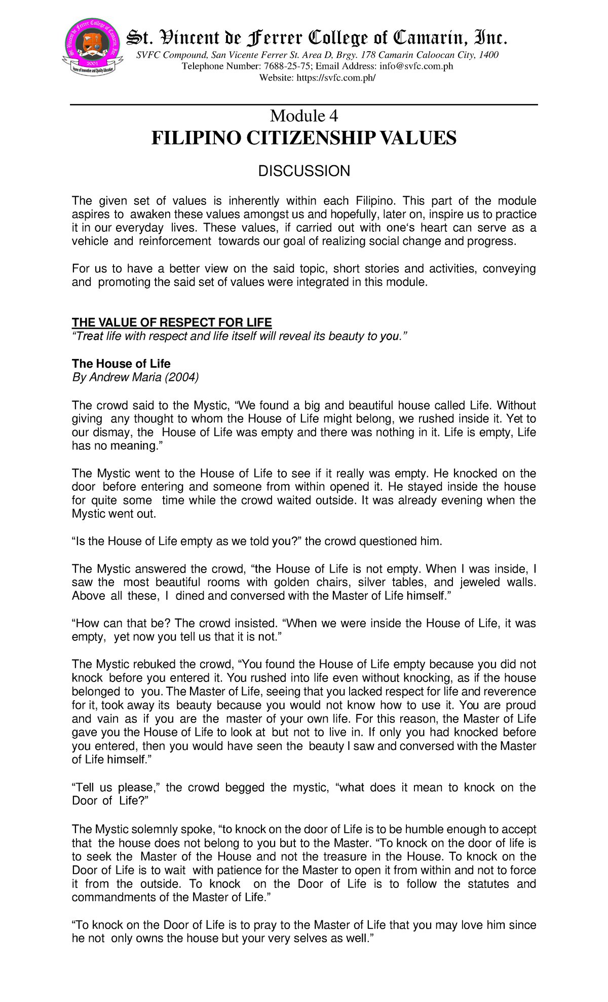 NSTP1 Reflection Materials on Filipino Values and Life Lessons - Studocu