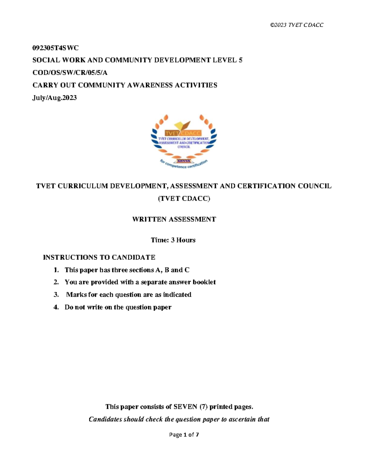 2023j (15) - Level 5 Social Work Community Development Assessment - Studocu