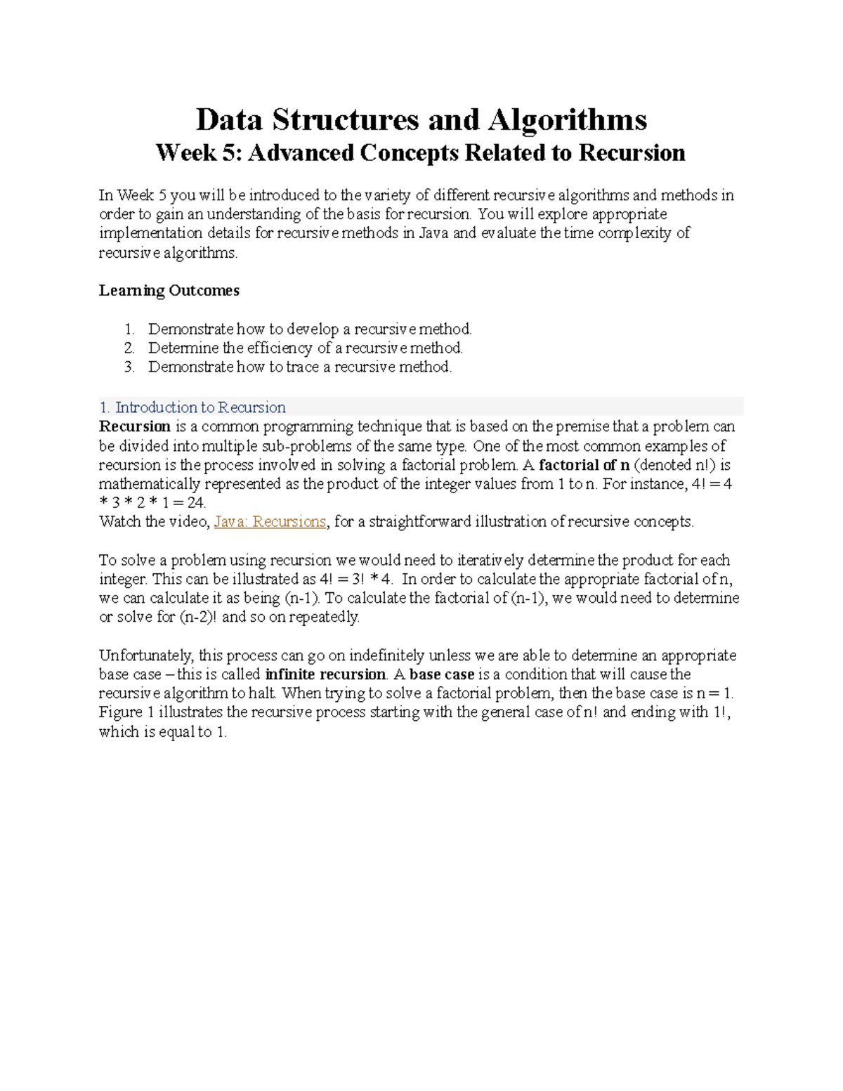 Data Structures and Algorithms - Week 5 Recursion Lecture Notes - Studocu