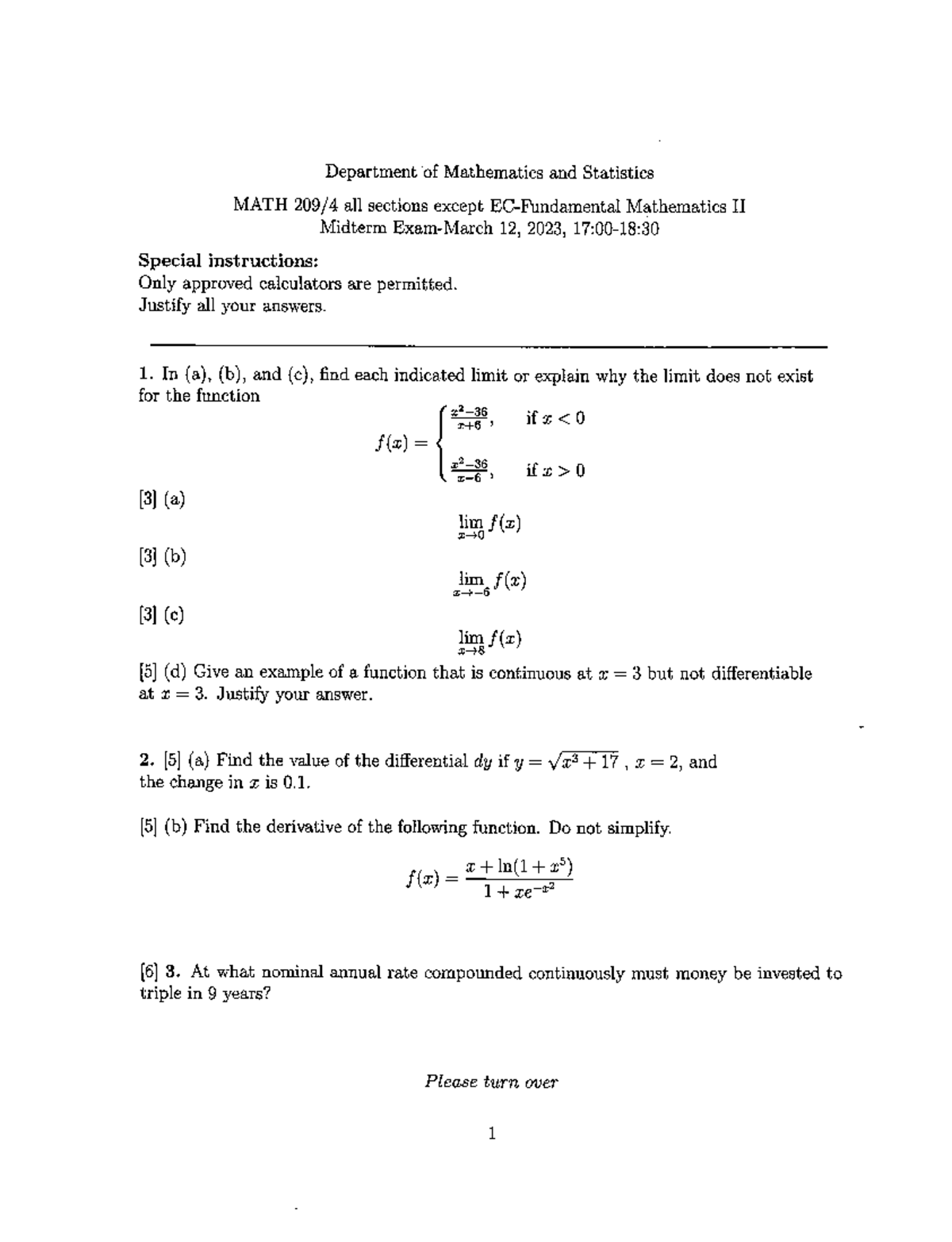 MATH 209 Midterm Winter 2023 Solutions and Explanations - Studocu