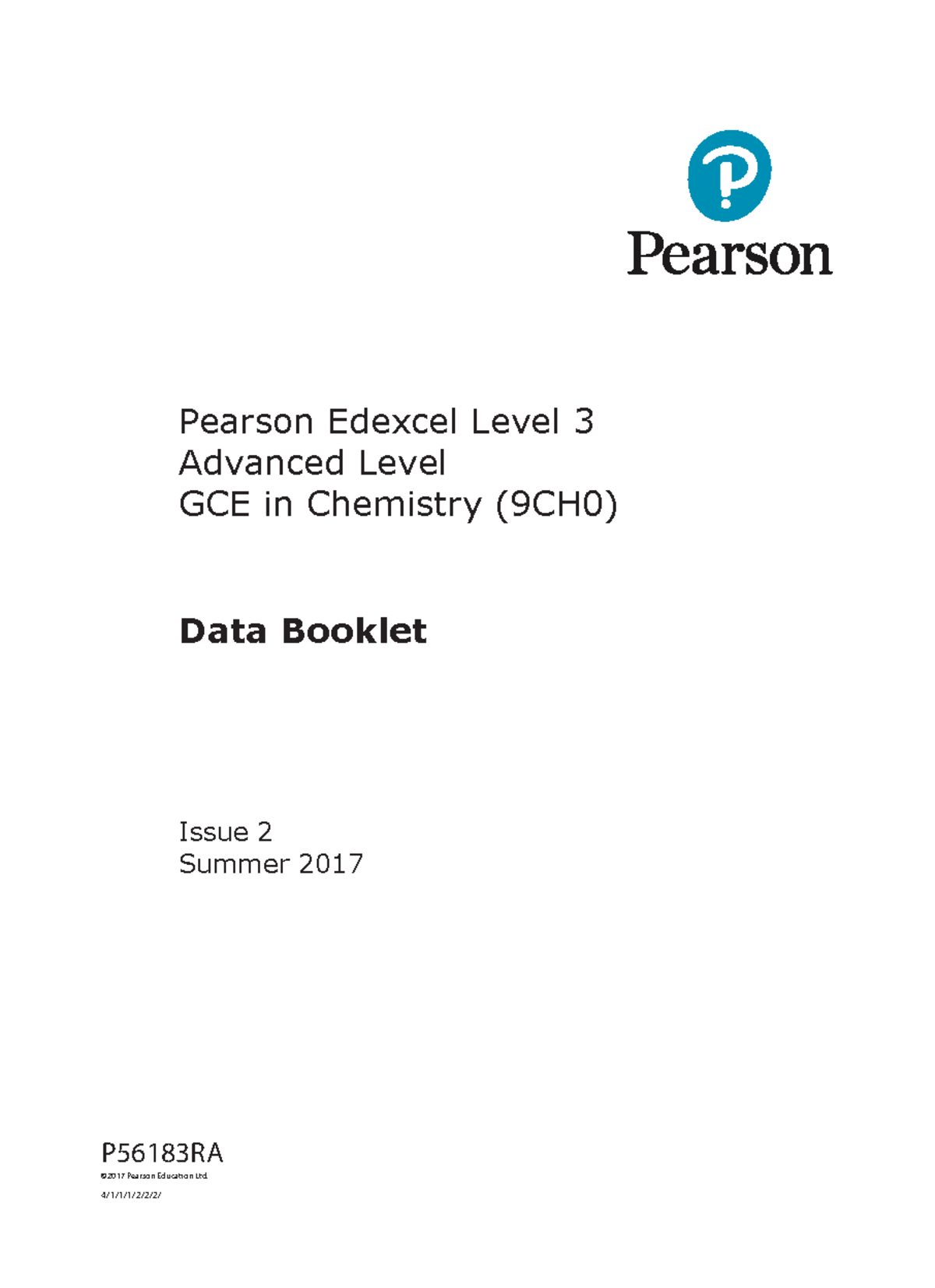 Pearson Edexcel A Level Chemistry (9CH0) Data Booklet - Issue 2 - Studocu