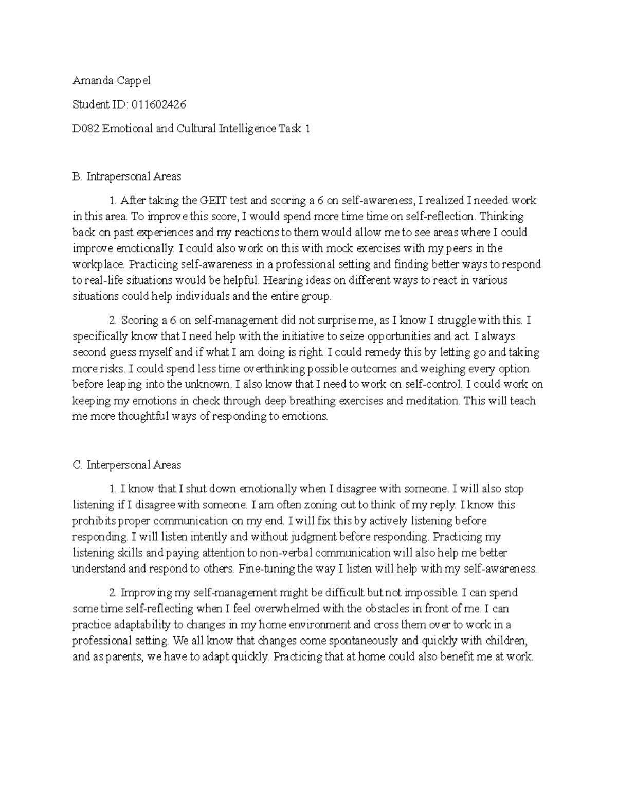 D082 task1 - Passed first attempt - Amanda Cappel Student ID: 011602426 ...