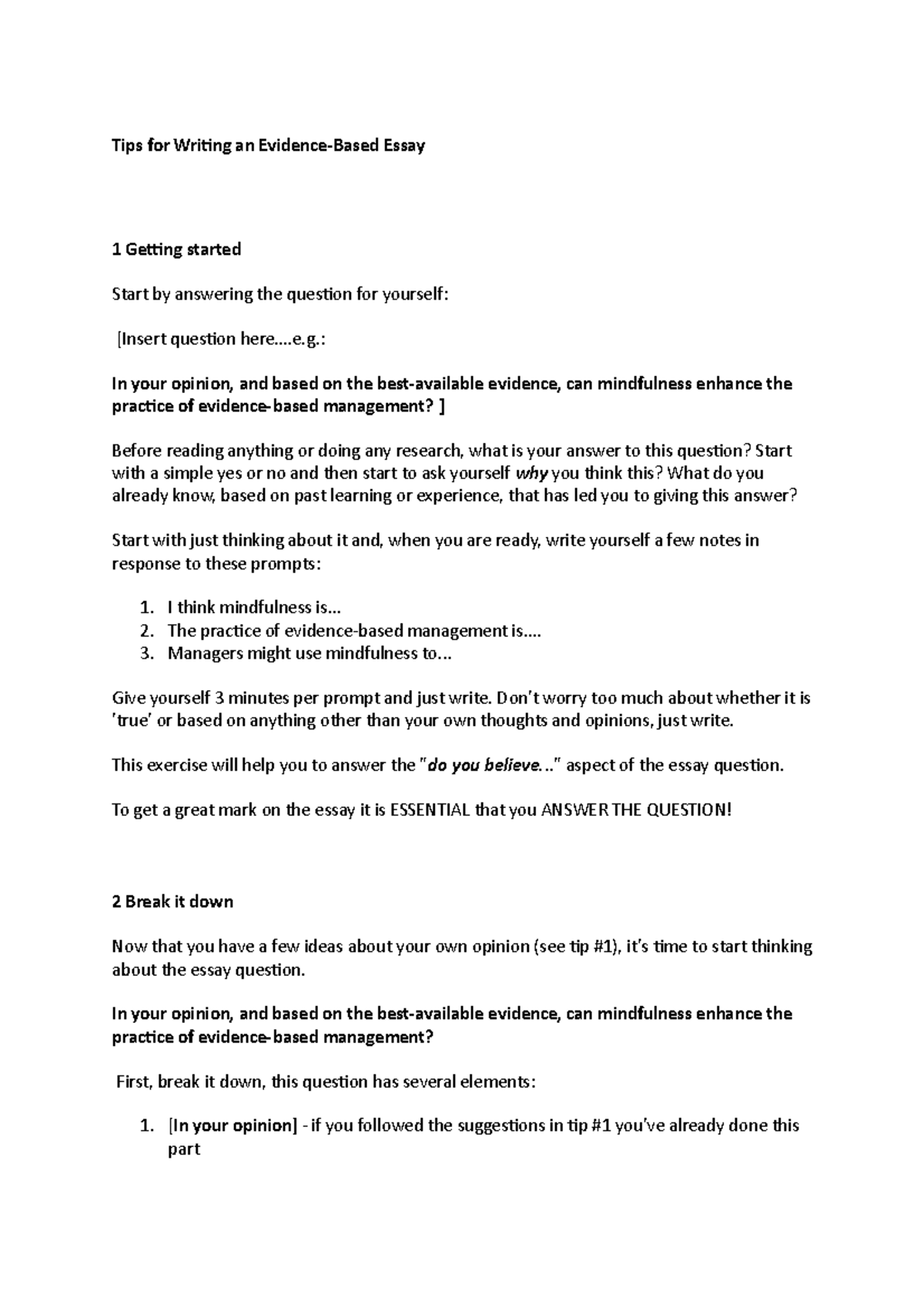 Tips for writing an evidence-based essay - Tips for Writing an Evidence ...