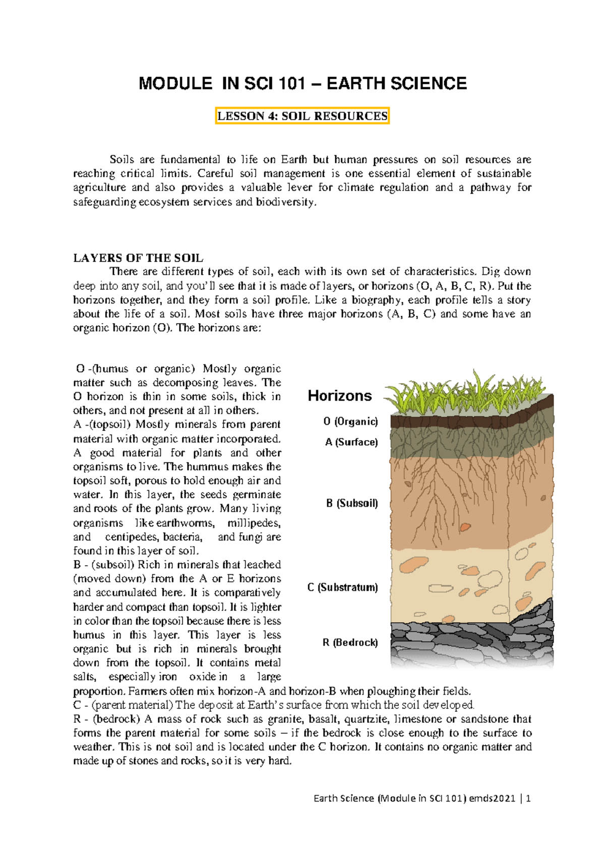 Lesson 4: Soil Resources in SCI 101 - Earth Science Module - Studocu