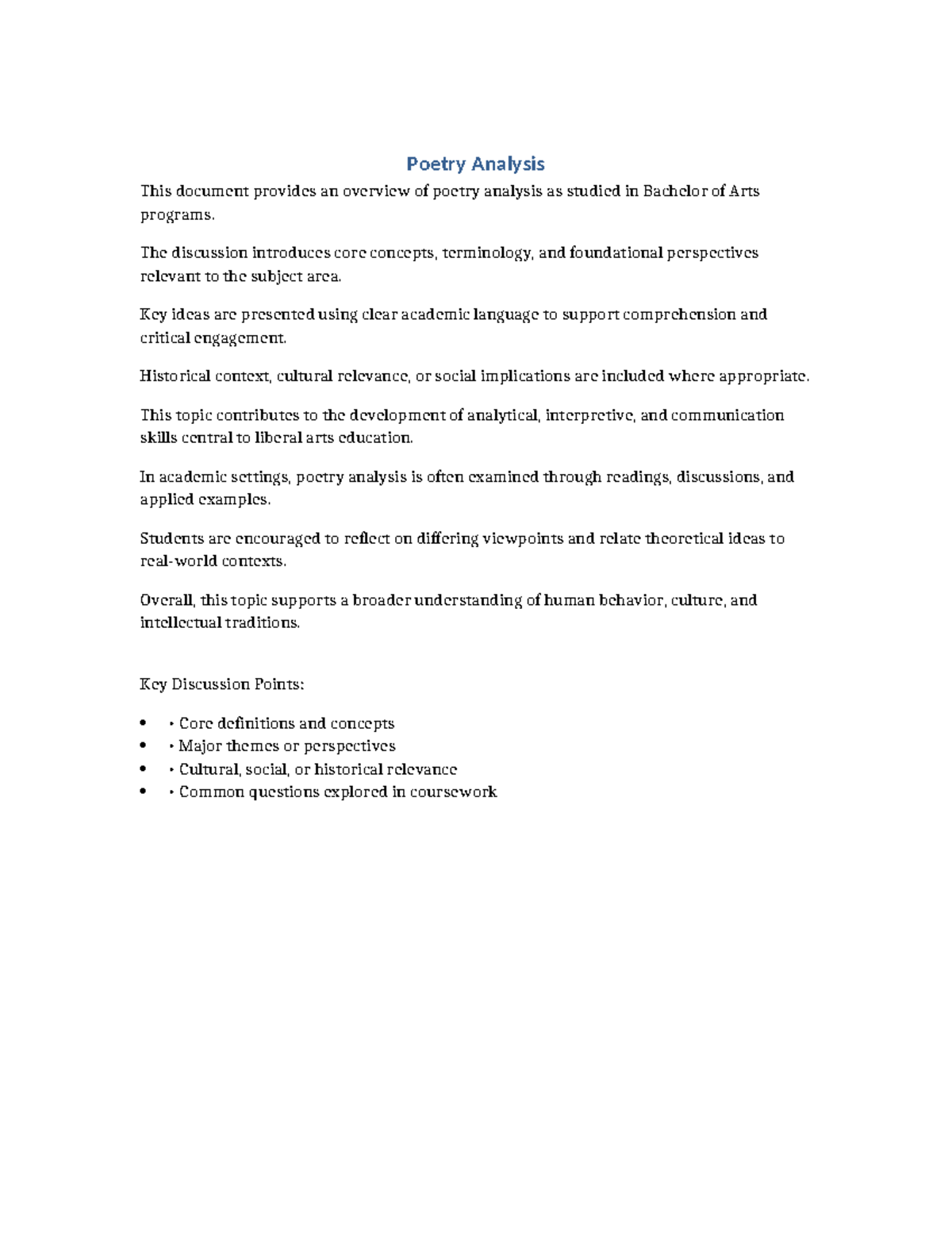 BA Poetry Analysis: Core Concepts and Perspectives - Studocu