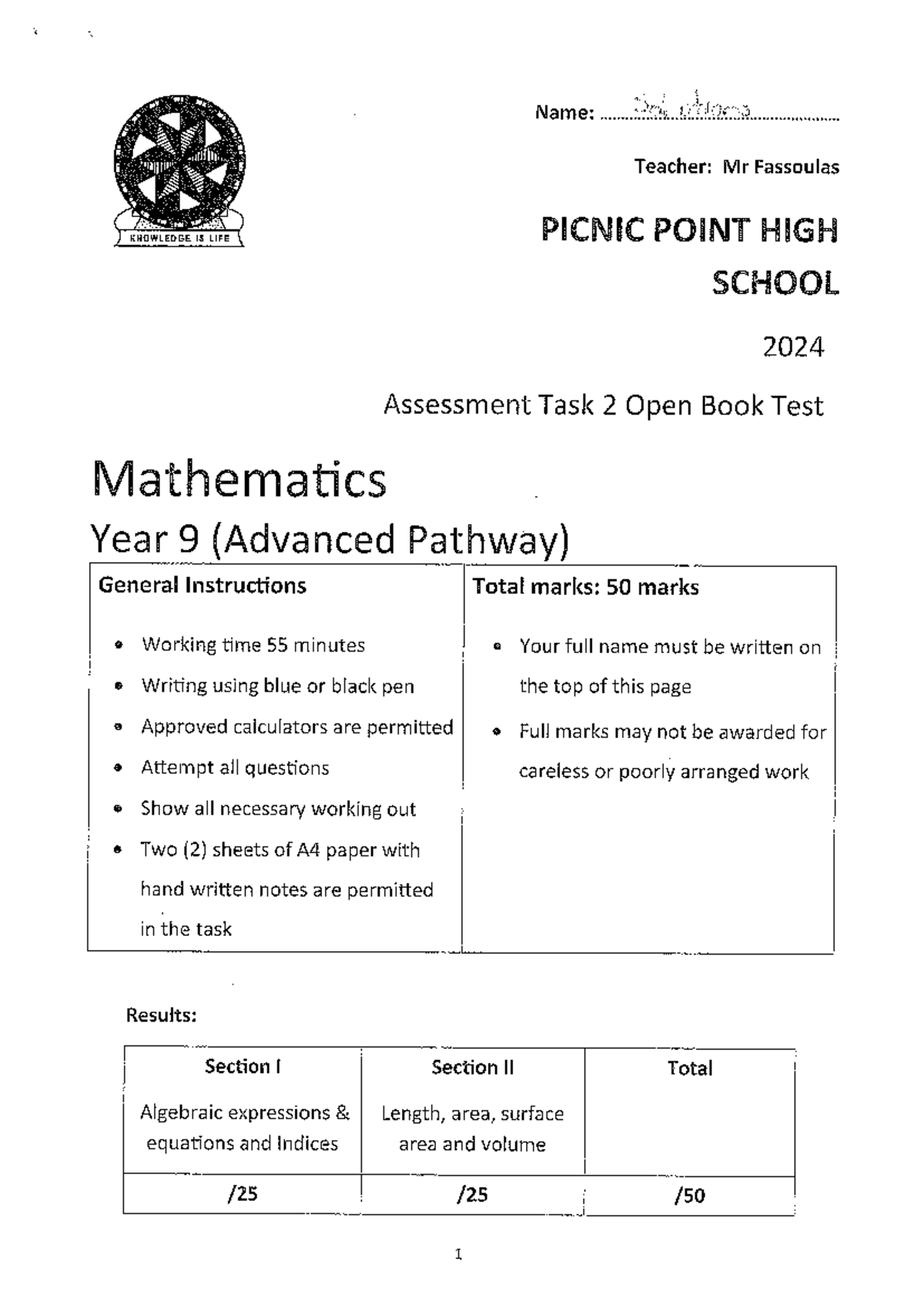 Y9 Mathematics (Advanced Pathway) Assessment Task 2 solutions - Studocu