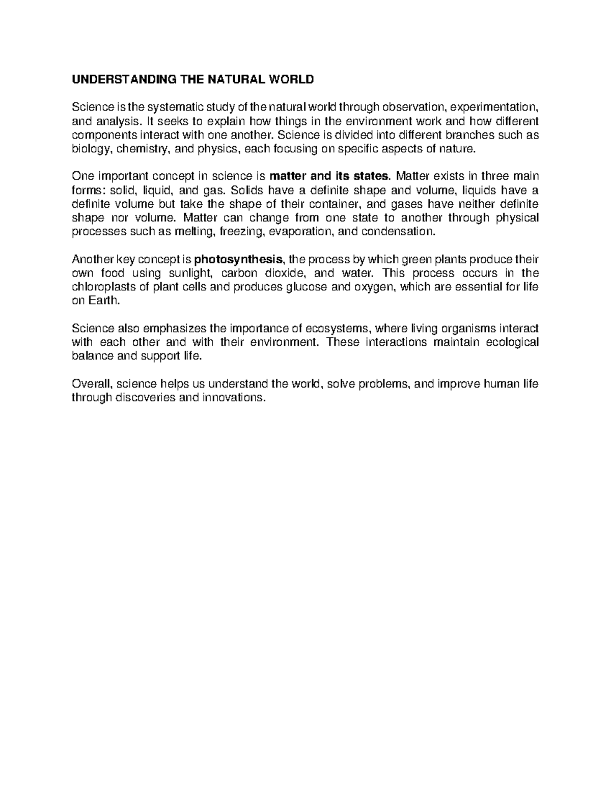 Understanding the Natural World: Key Concepts in Science - Studocu