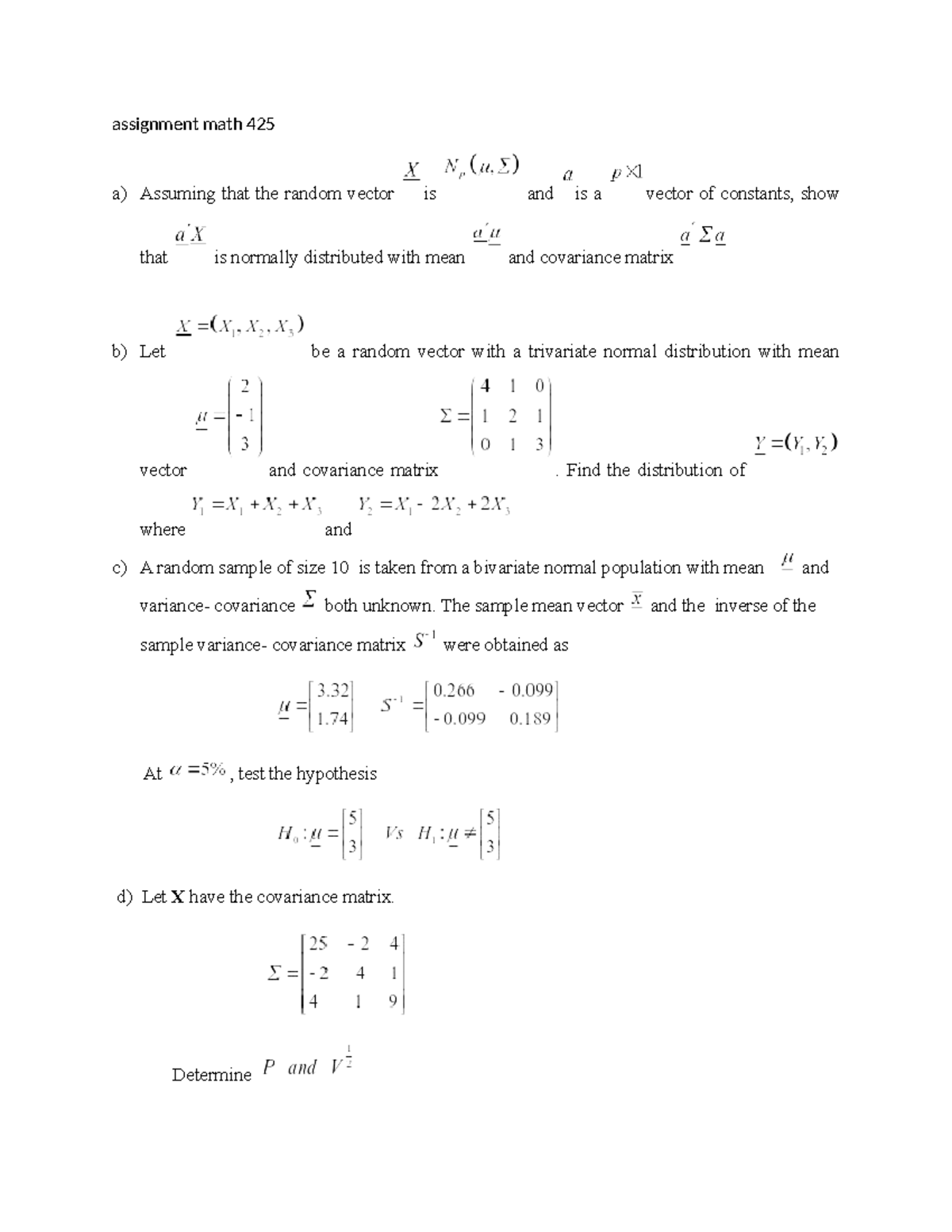 Assignment math 425 - practice paper - assignment math 425 a) Assuming ...