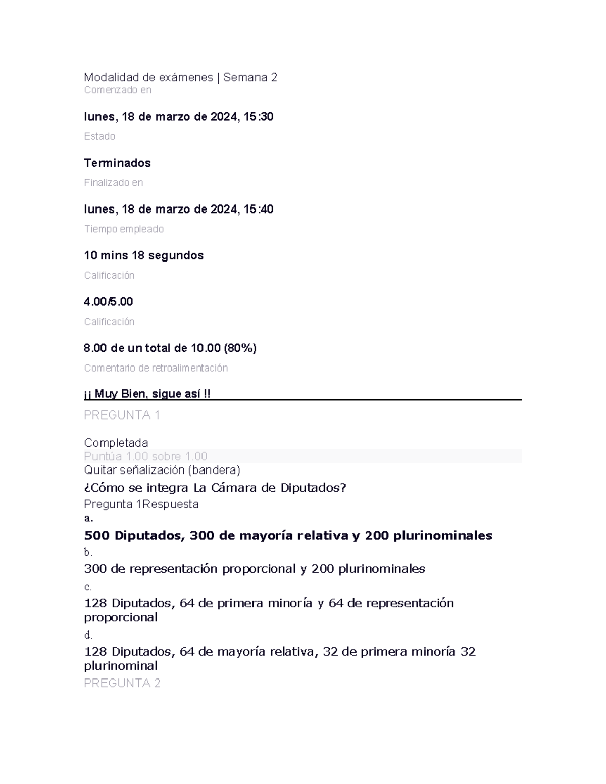 Examen Semana 2: Modalidad de Exámenes y Respuestas - Studocu