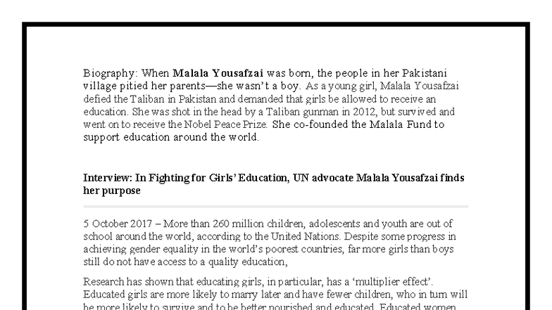 Biography: The Inspiring Journey of Malala Yousafzai and Her Fight for ...