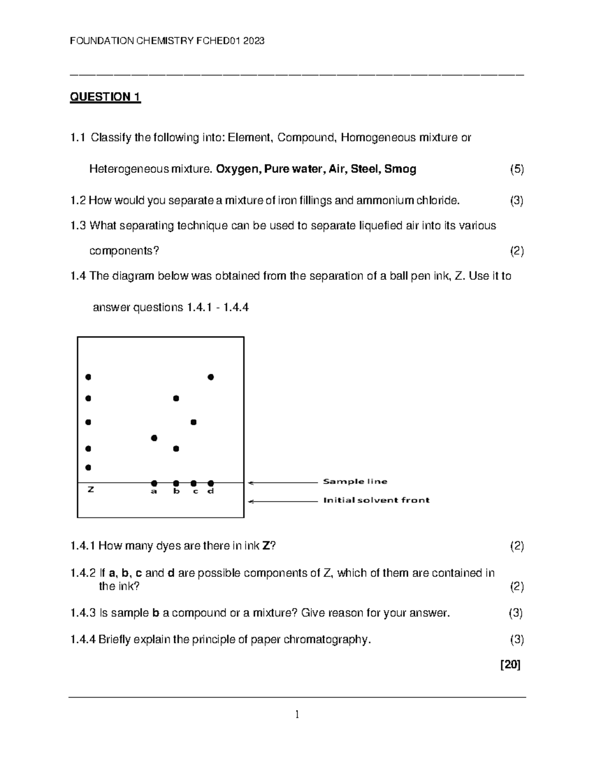 FOUNDATION CHEMISTRY FCHED01 2023 EXAM QUESTIONS AND SOLUTIONS - Studocu