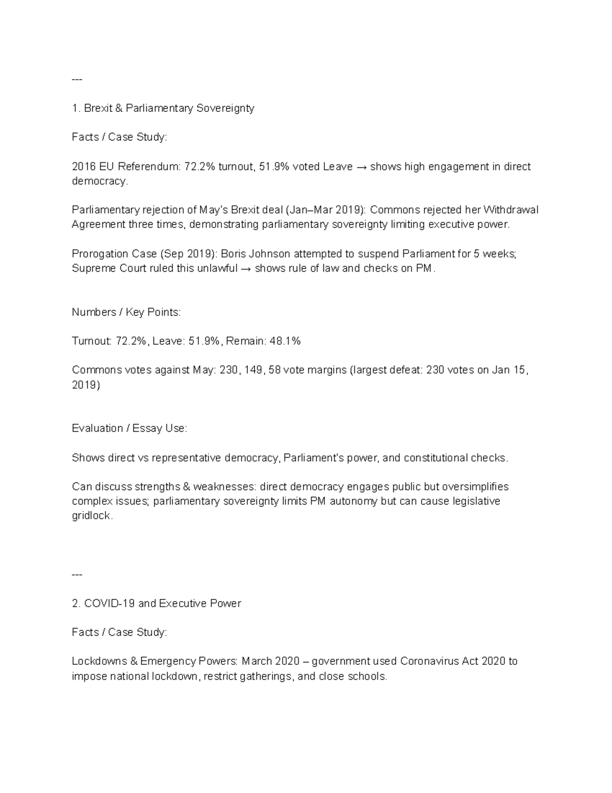 Politics Unit 2: Brexit, Executive Power, and Electoral Dynamics Case ...