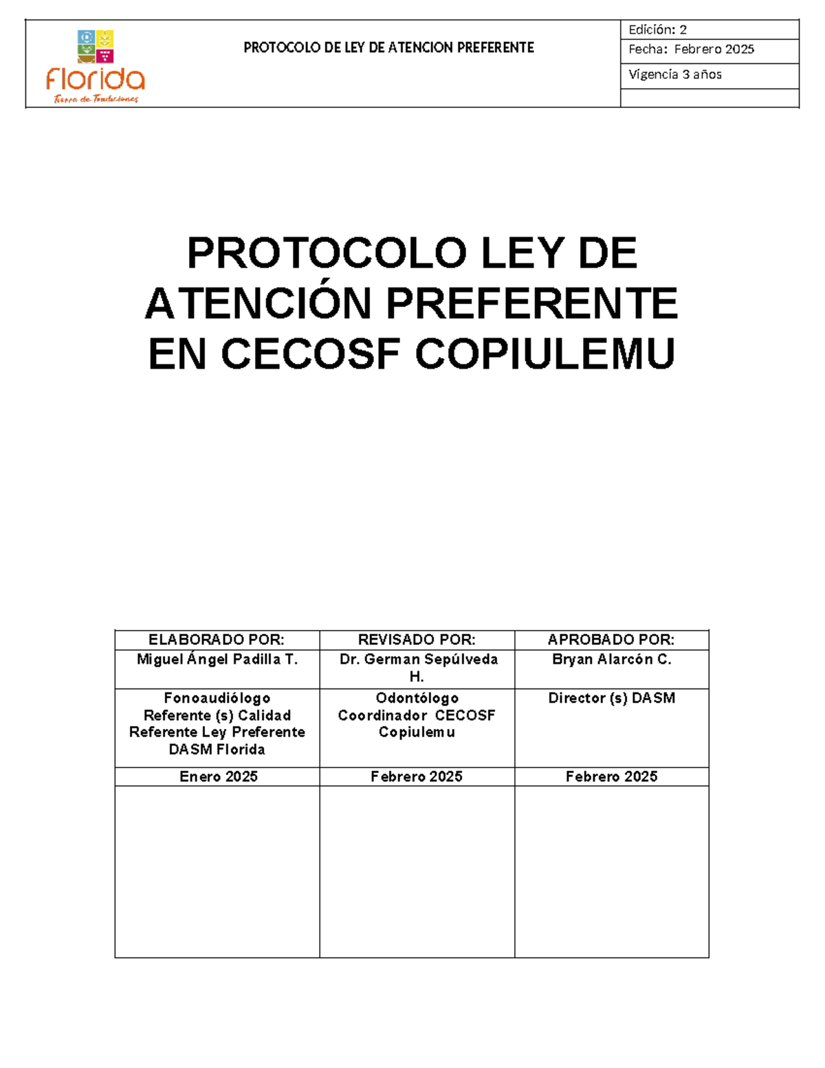 Protocolo ley preferente 2024 - PROTOCOLO DE LEY DE ATENCION PREFERENTE Edición: 2 Fecha ...