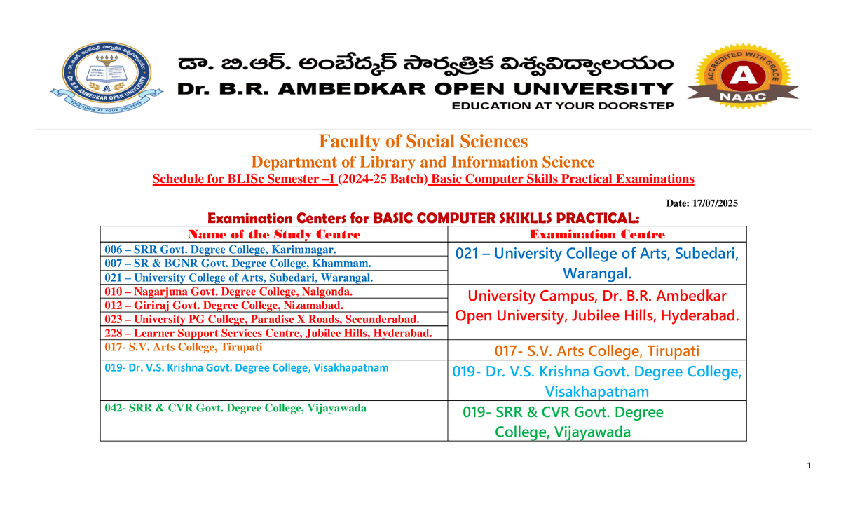 BLISc Basic Computer Skills Practical Exam Schedule - July 2025 ...