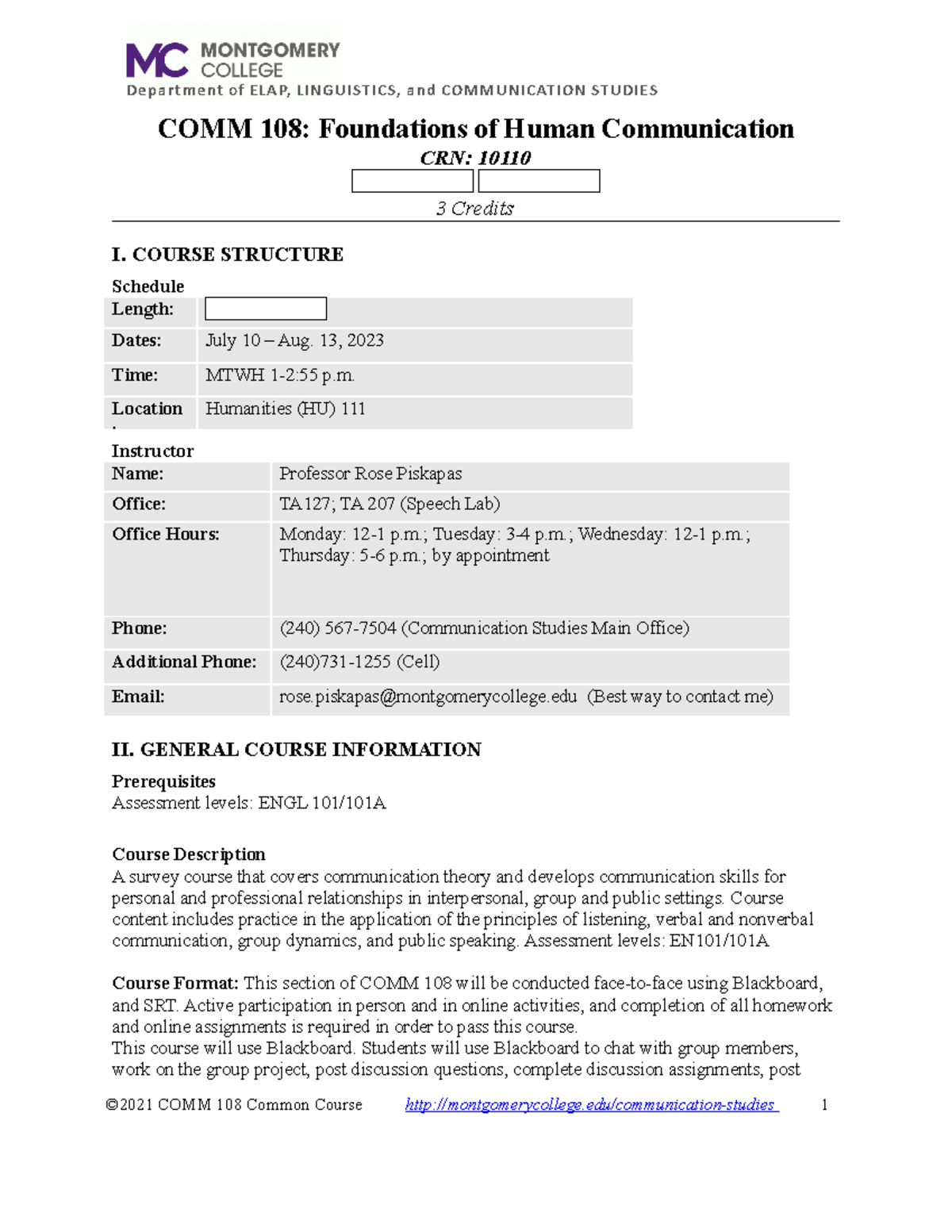COMM 108 Syllabus: Foundations of Human Communication Overview - Studocu