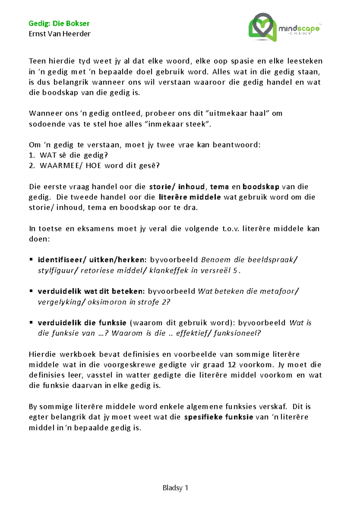 Gedig 1 - Ontleding van "Die Bokser" deur Ernst Van Heerden - Studocu