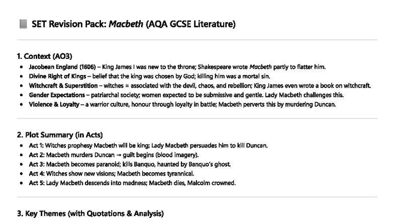 SET Revision Pack: Macbeth - AQA GCSE Literature Study Guide - Studocu