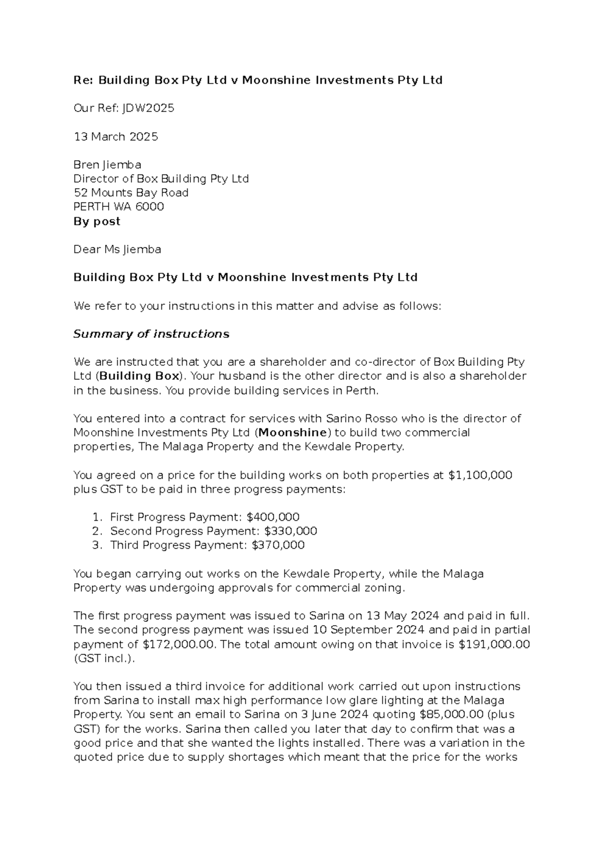 Building Box Pty Ltd v Moonshine Investments Pty Ltd: Legal Analysis ...