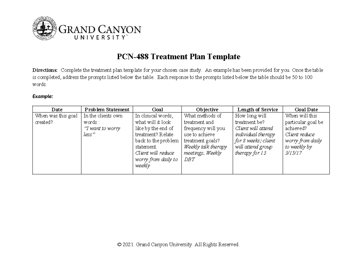 PCN-488 Treatment Plan for Client Becky: Trauma and Recovery Guidance ...