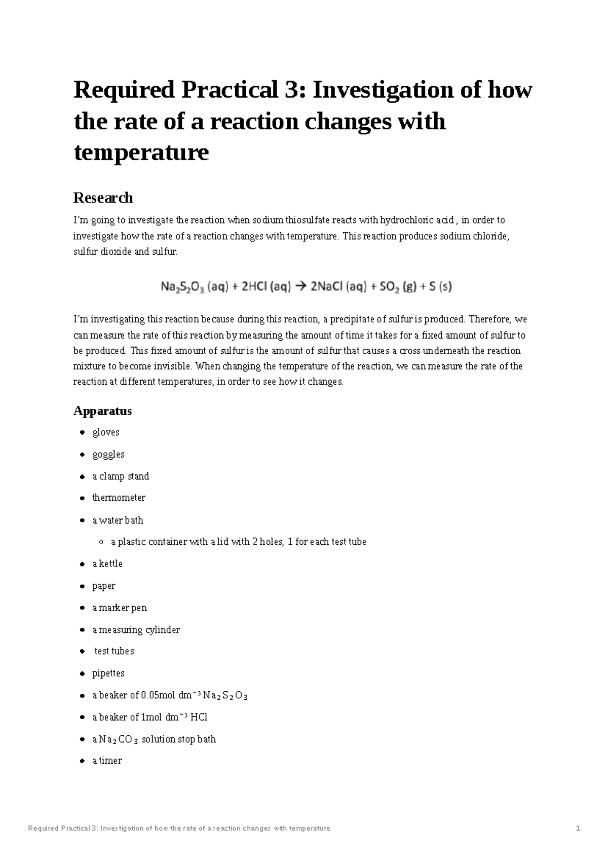 Chemistry PR 3: Reaction Rate Variations with Temperature - Studocu