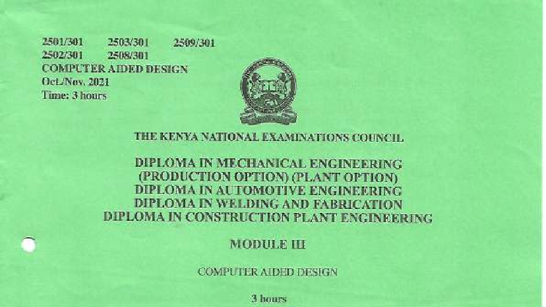 COMPUTER AIDED DESIGN 2021 Exam Paper for Mechanical & Automotive ...
