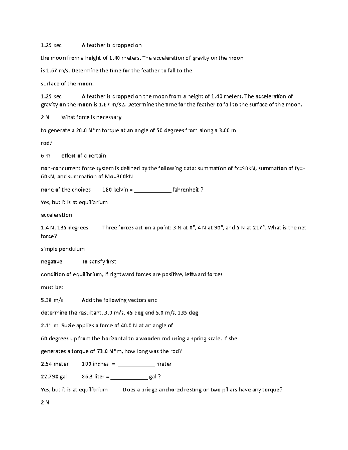 Calculus - answerkey - 1 sec A feather is dropped on the moon from a ...