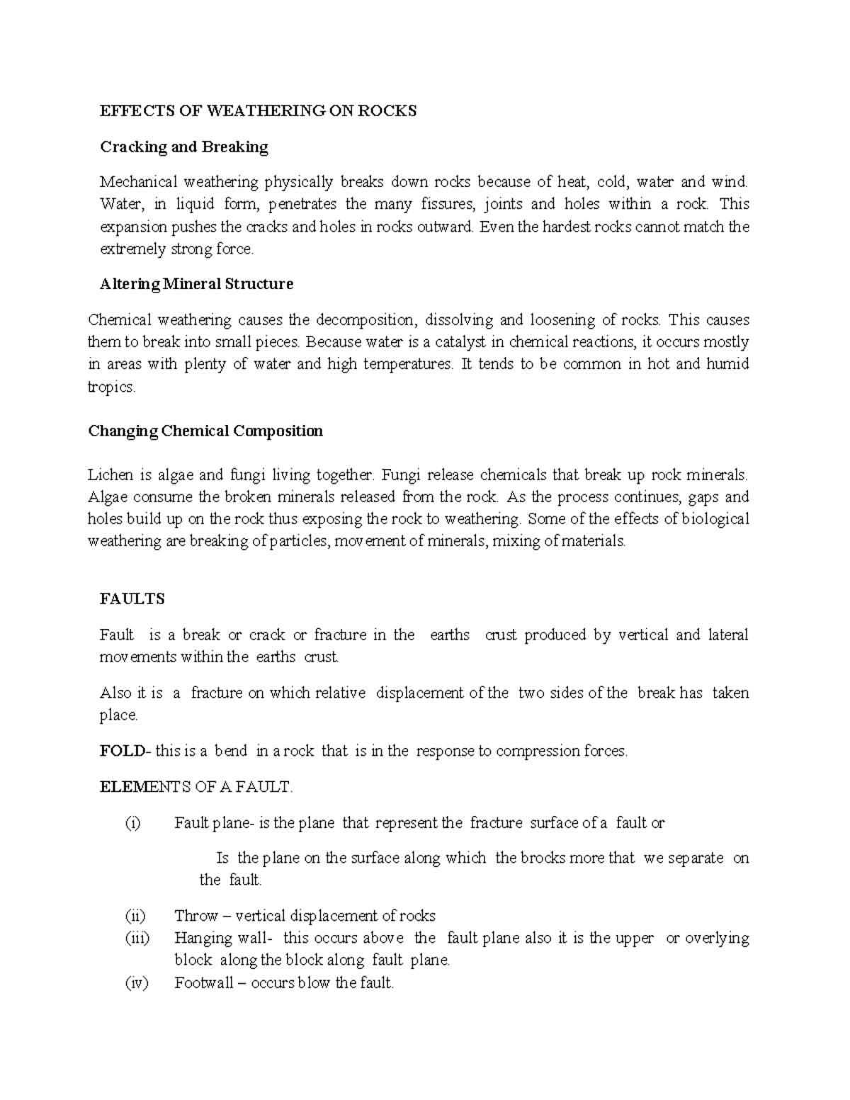 Updated Faults Notes (GEOL 101) - Effects of Weathering and Faulting ...