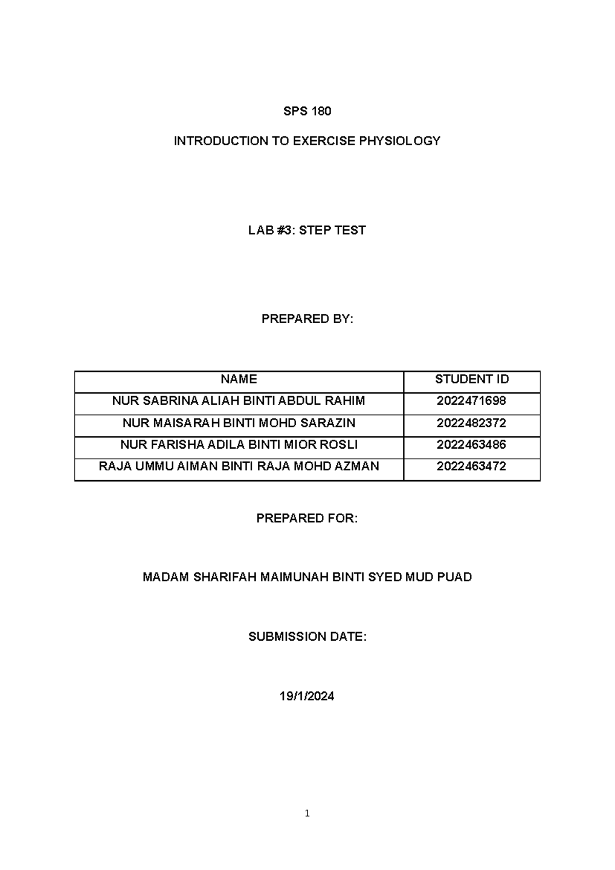 SPS 180 Lab Report 3: Step Test & Cardiovascular Fitness Analysis - Studocu