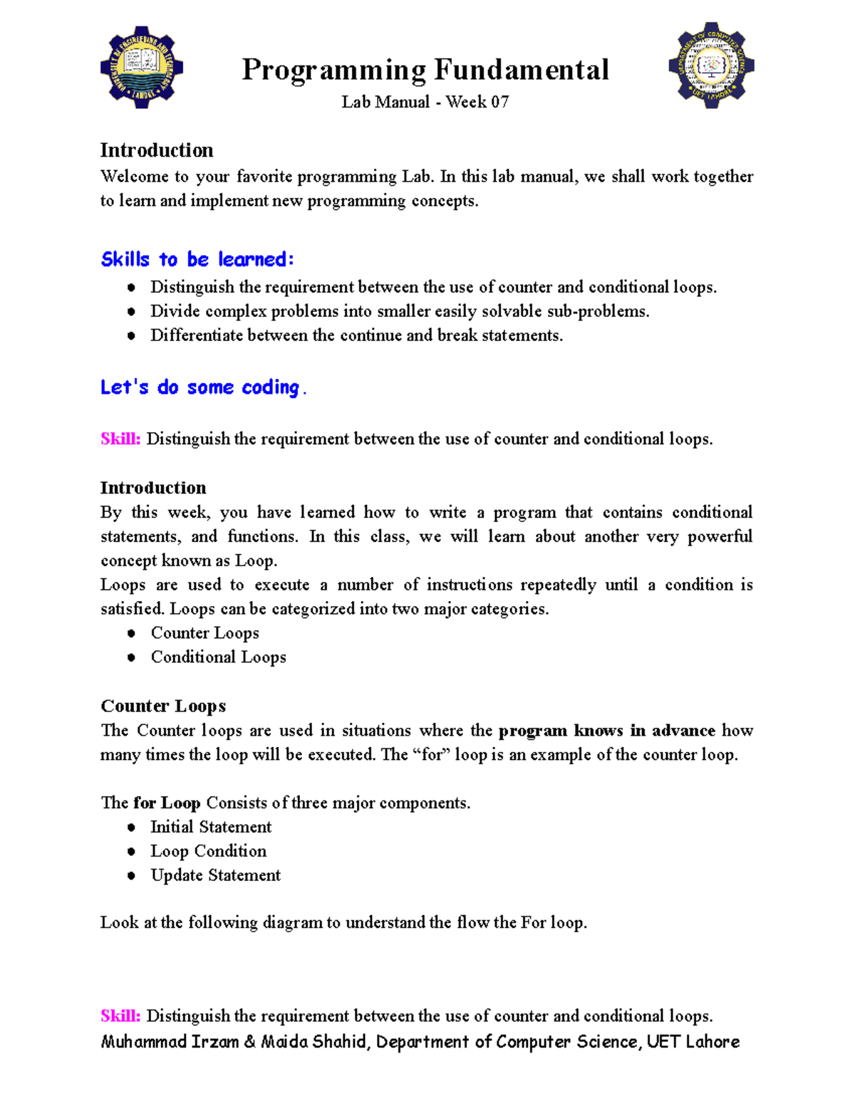 Lab 07 - Programming Fundamentals: Mastering Loops and Functions - Studocu